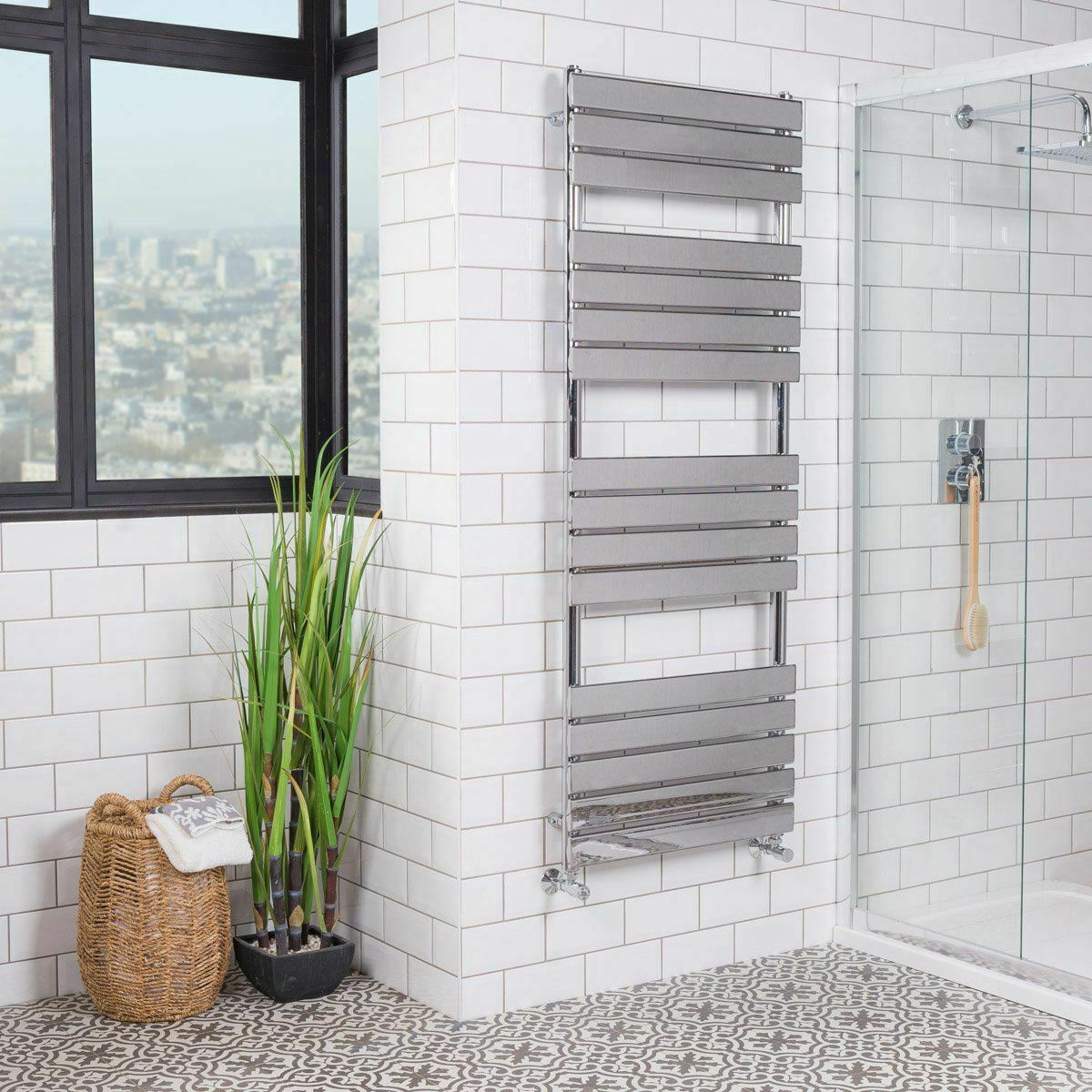 Designer Flat Panel Heated Bathroom Towel Rail Radiator Chrome White ...
