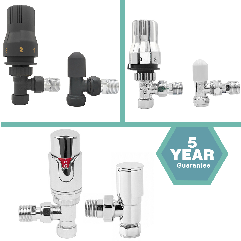 Thermostatic TRV Manual Radiator Valves 1/2" x 15mm Angled Anthracite ...