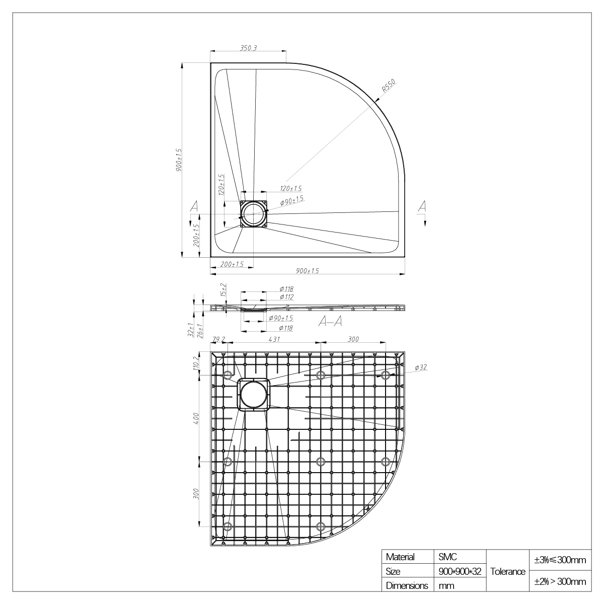 Anti Slip Tray Square Rectangle Quadrant for Shower Enclosure Door ...