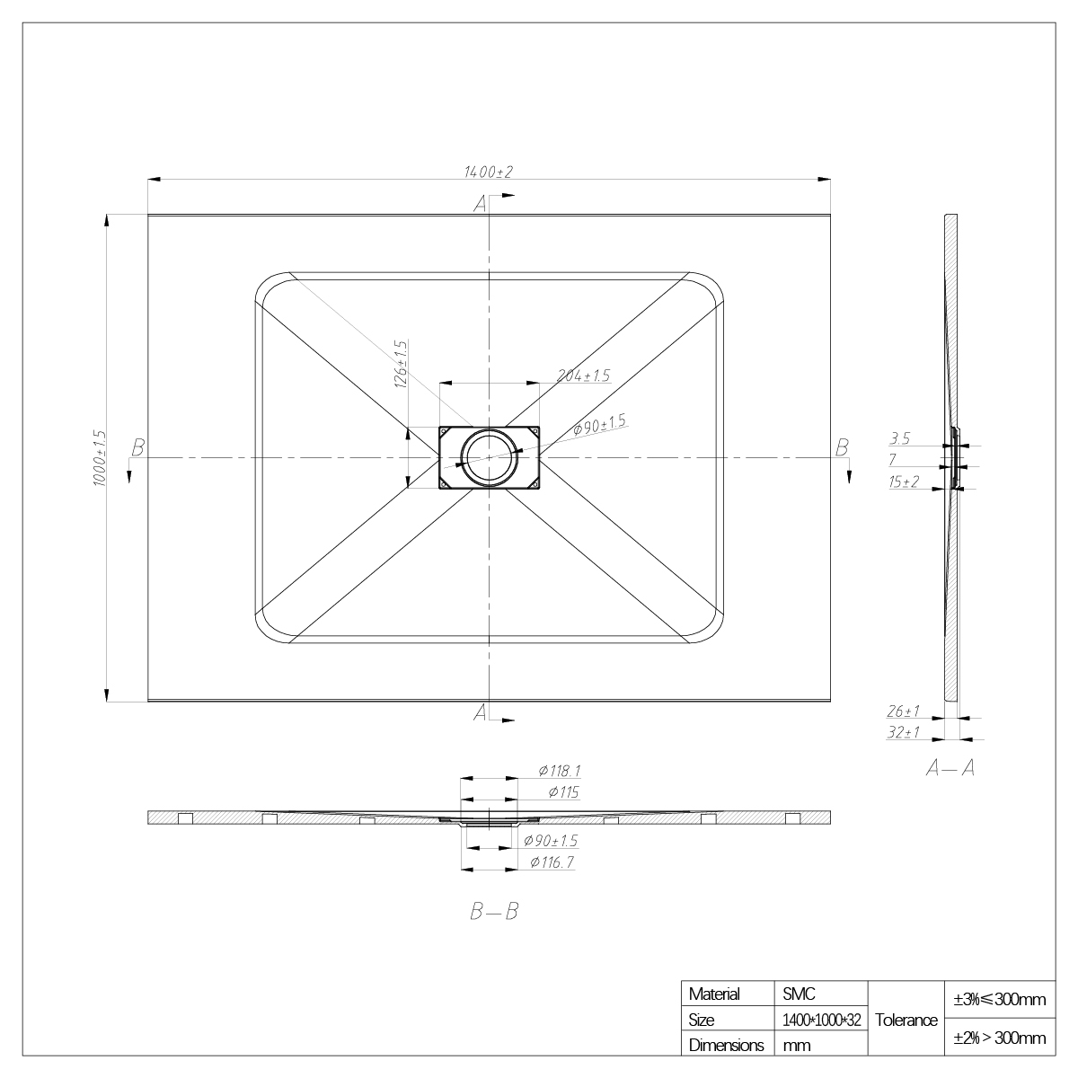 Anti Slip Tray Square Rectangle Quadrant for Shower Enclosure Door ...