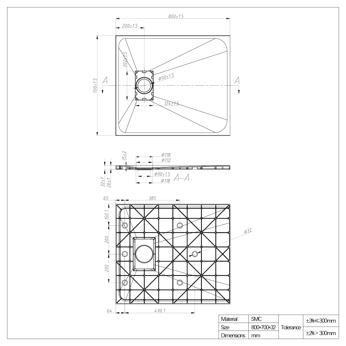 Anti Slip Tray Square Rectangle Quadrant for Shower Enclosure Door ...