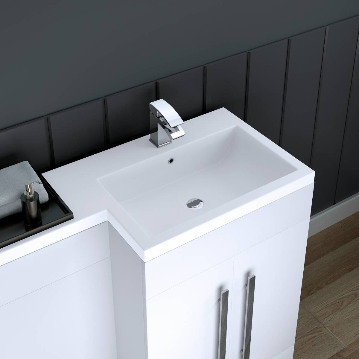 Bathroom L-Shape Vanity Unit LH RH Hand Sink Basin Toilet Combined ...