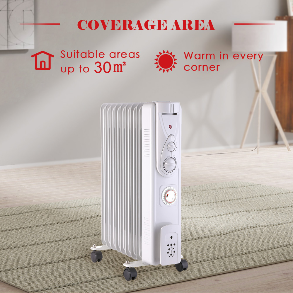 Electric Oil Filled Radiator 2000W 9 Fin Portable Heater with 24H Timer ...