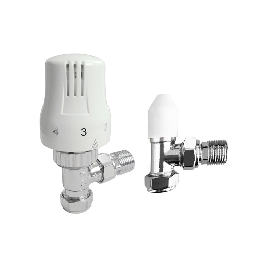 Thermostatic Manual TRV Radiator Valves 1/2" x 15mm Angled Straight Rad ...