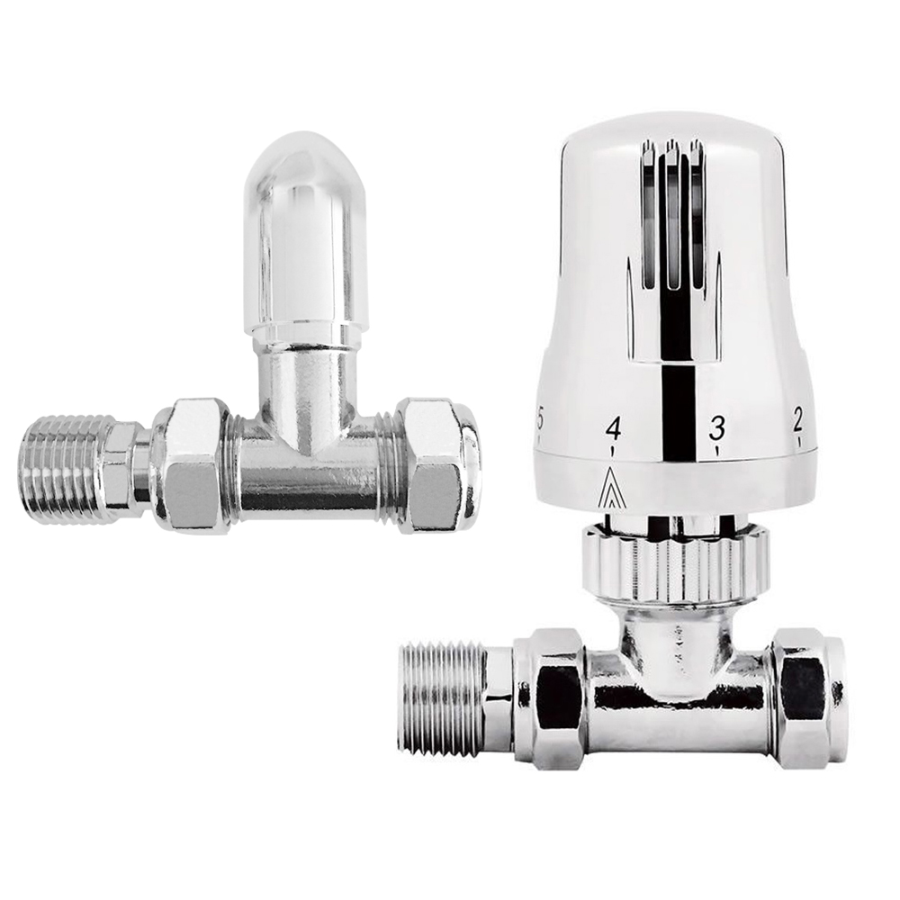 Thermostatic Manual TRV Radiator Valves 1/2" x 15mm Angled Straight Rad ...