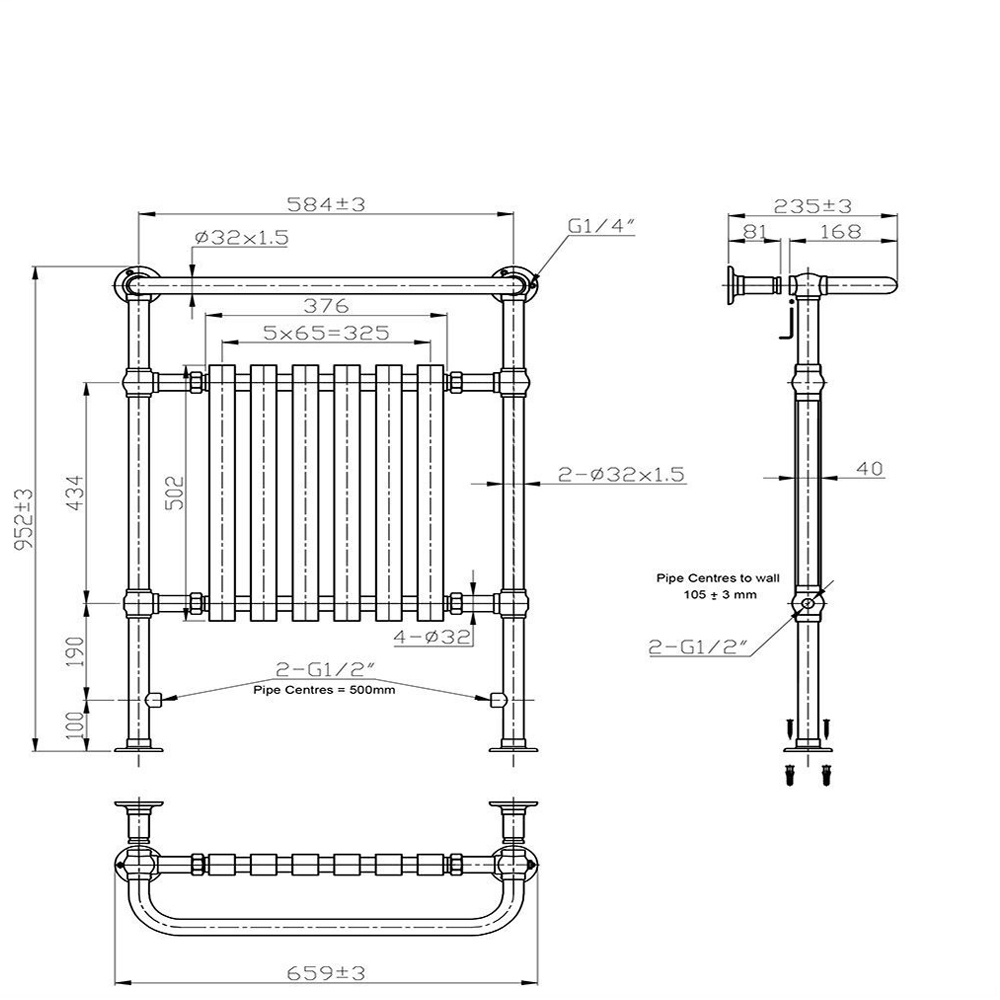 Traditional Victorian Column Bathroom Heated Towel Rail Radiator ...