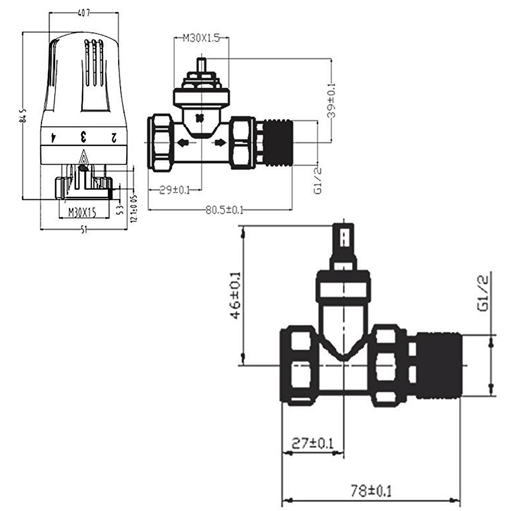 Thermostatic Manual TRV Radiator Valves 1/2" x 15mm Angled Straight Rad ...