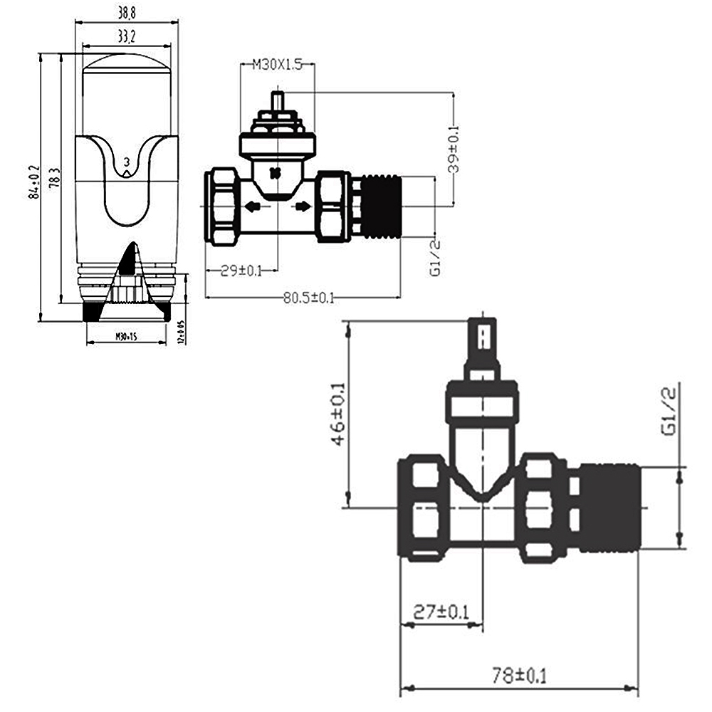 Thermostatic Manual TRV Radiator Valves 1/2" x 15mm Angled Straight Rad ...