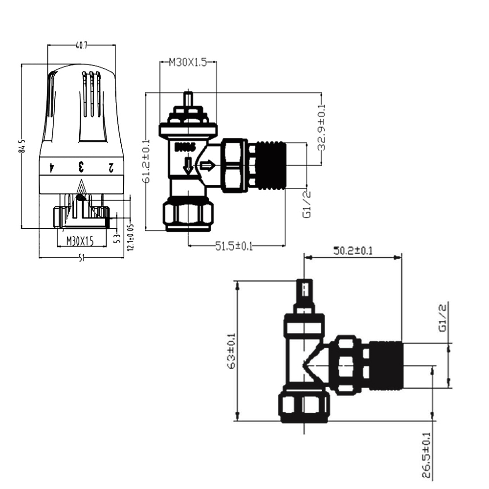 Thermostatic Manual TRV Radiator Valves 1/2" x 15mm Angled Straight Rad ...