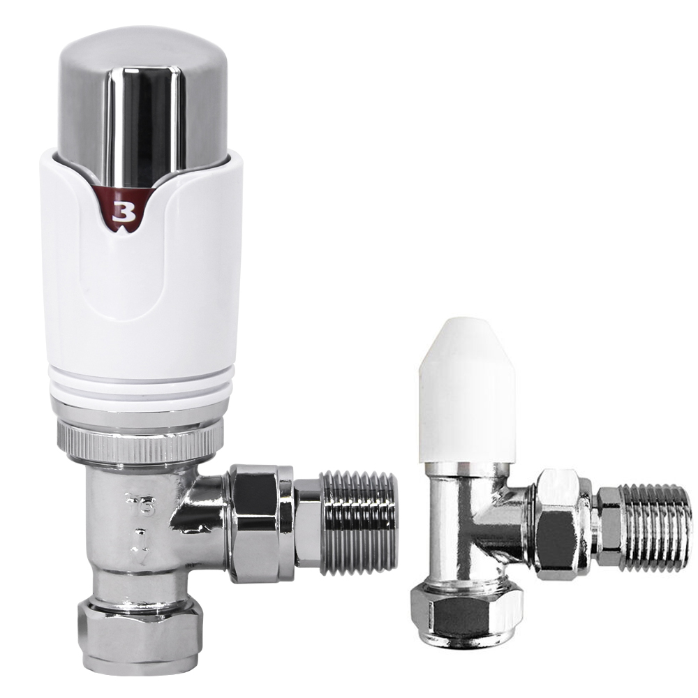 Thermostatic Manual TRV Radiator Valves 1/2" x 15mm Angled Straight Rad ...