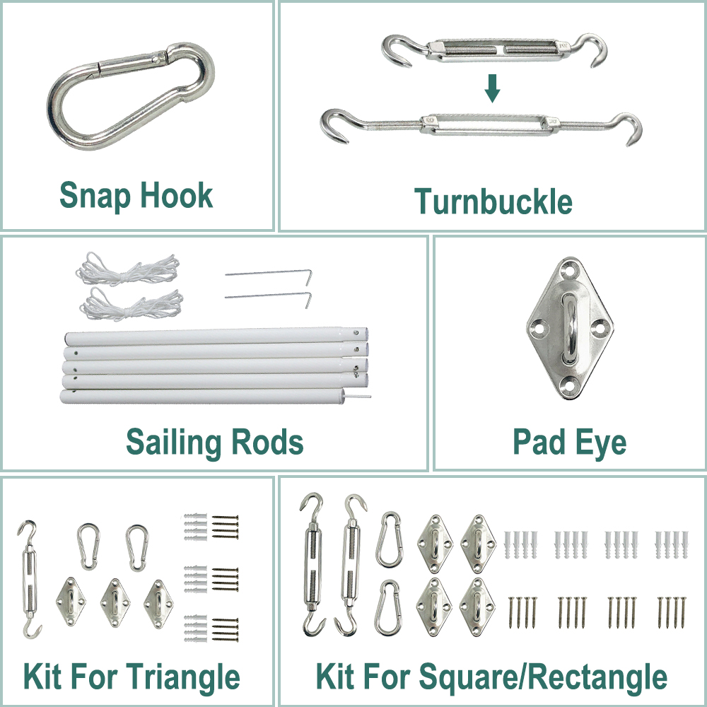 Sun Sail Shade Fixing Accessory Kit Hardware Fittings Garden Sailing ...